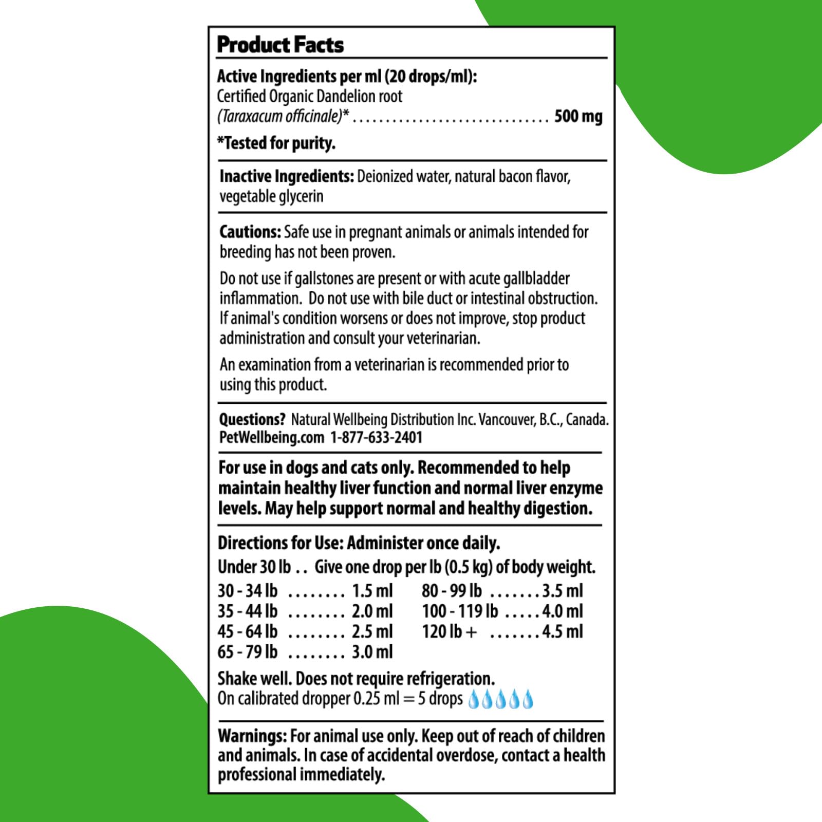 Pet Wellbeing Dandelion Root for Dogs - Liver & Heart Health, Digestive Function, Blood Sugar Support, Certified Organic - Veterinarian-Formulated Herbal Supplement 2 oz (59 ml)
