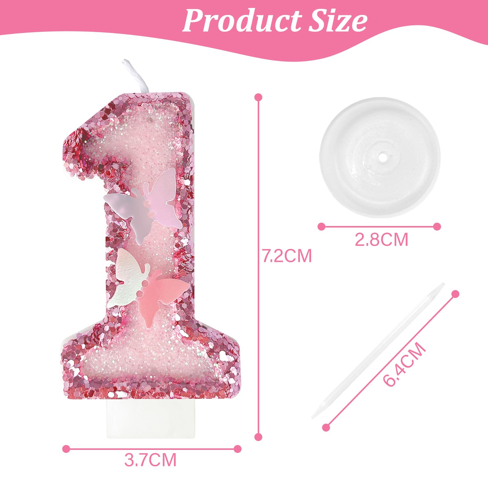 JonesLi 1th Birthday Candles,Glitter Butterfly Cake Toppers Pink Sequins Wedding Numeral Cupcake Decorations,Suitable for Girl and boy Wedding Cakes, Party Celebrations, Birthday Decorations