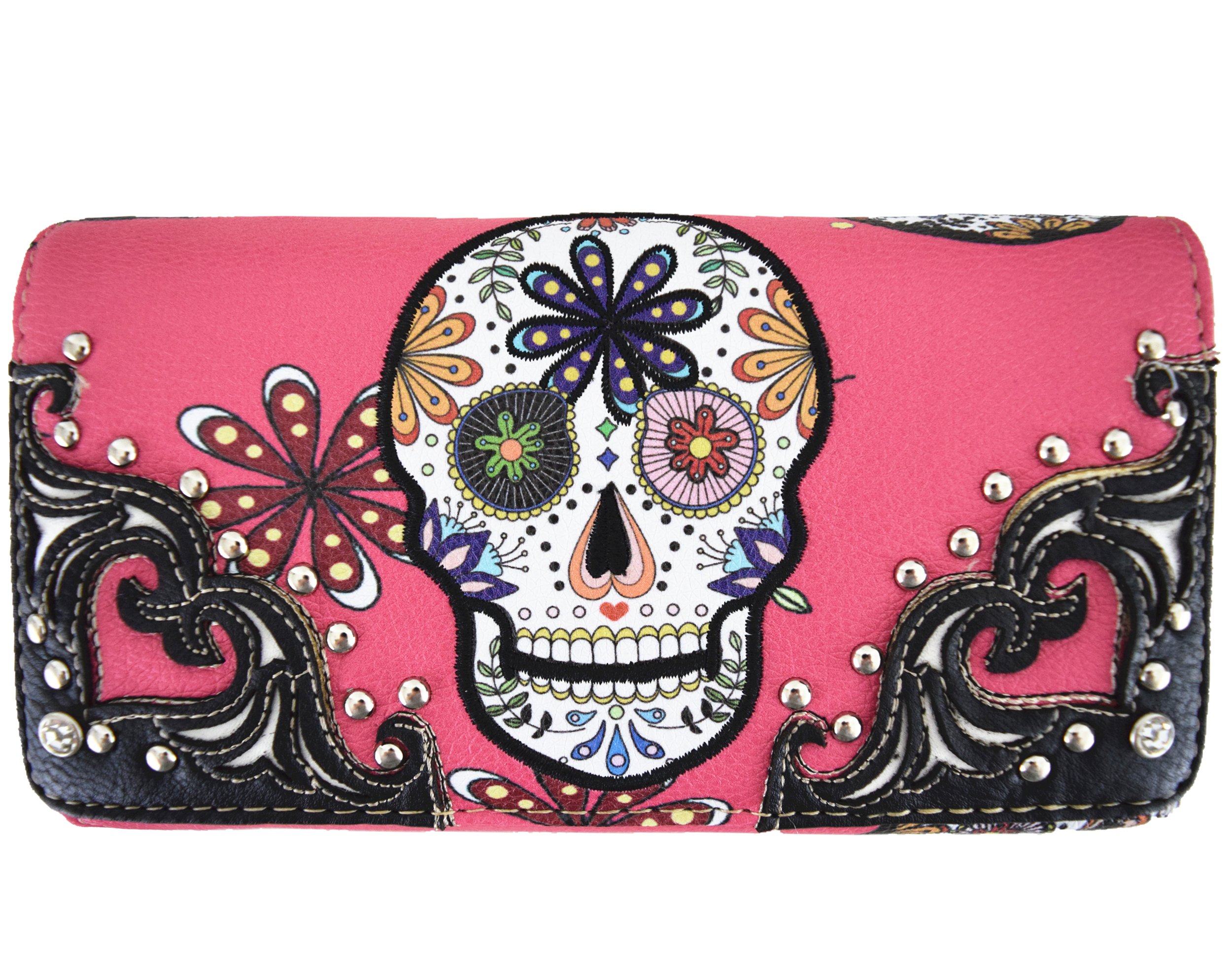 Western Cowgirl Sugar Skull Day of the Dead Halloween Small Pouch Wallet Purse for Women Crossbody (Pink)