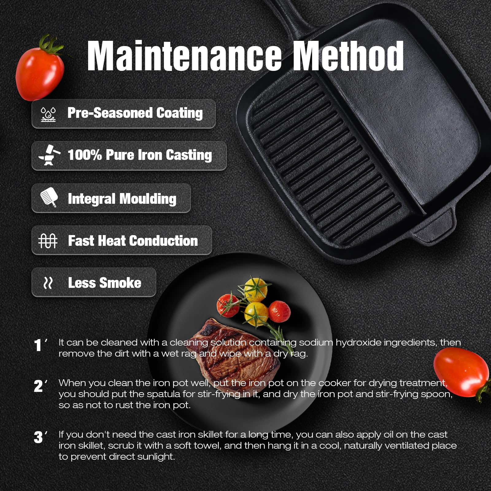 LD HuYY Divided Grill Pan for Stove Tops, 3-in-1 Functionality for Cooking, divided skillet, Detachable Wooden Handles, Durable and Long-Lasting (10 * 10in)