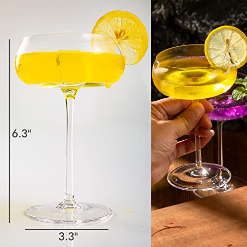 Fluted Martini Glasses Set of 4 Cocktail Glasses Unique Coupe Glass Set with Cocktail Picks, Bar Glassware for Margarita Manhattan Mixed Drinks