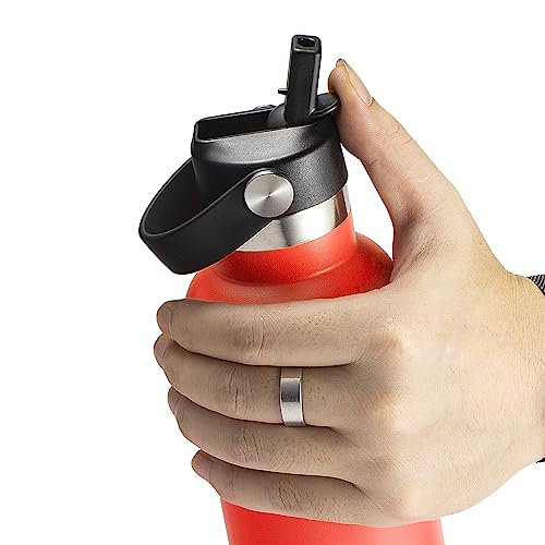 Straw Lid for Hydroflask, Lids with Straw for Hydro Flask 18 21 24 oz Standard Mouth, Replacement Sport Cap for HydroFlask Top Lid with Flexible Handle, Sport Water Bottle Cap Accessories, Black