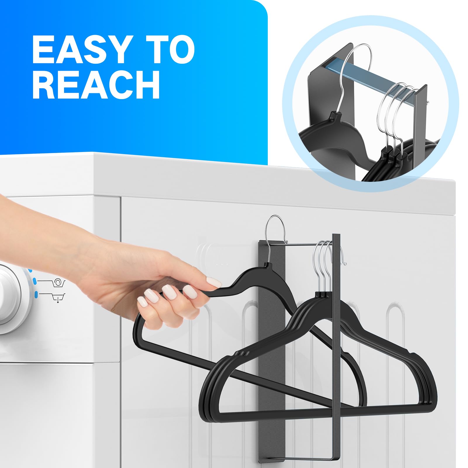 LECTRUS Powerful Magnetic Hanger Organizer Stacker- Easy Install for Dryer and Washer, Space Saving Hanger Holder for Your Laundry Room, Durable Premium Metal Material Hanger Stand, Black (White)