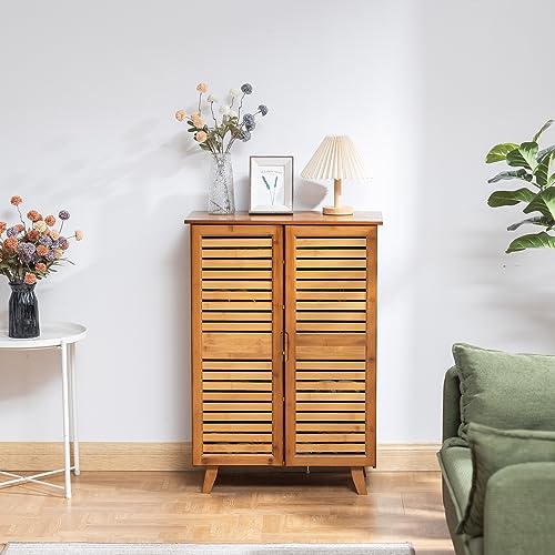 Suwoic Shoe Cabinet with 2 Doors for Entryway, 4 Tier Shoe Storage Cabinet with Boot Position, Freestanding Shoe Rack Storage Organiz for Closet, Living Room, Bedroom