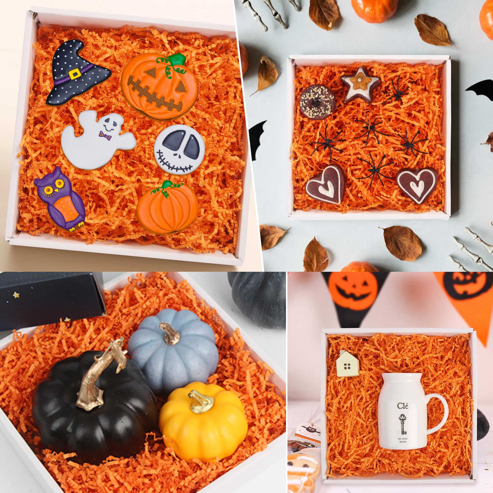 LOMIMOS 250g/8.8oz Halloween Orange Raffia Paper Confetti Shred,for Gift Wrapping Craft DIY Packaging Filling Party Decoration