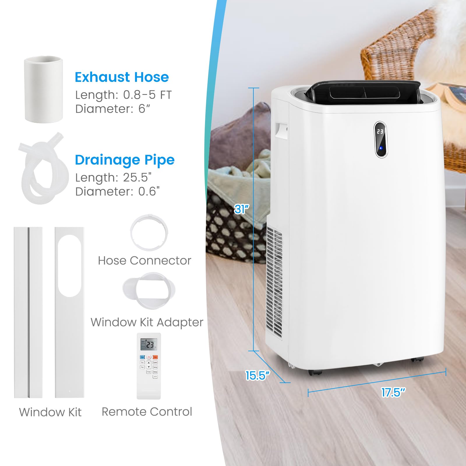 DORTALA 14000 BTU Portable Air Conditioner and Heater, 4-in-1 AC Unit with Dehumidifier, Heat, Cool, Fan, Standing AC with WiFi Smart App Control, 24H Timer, Remote Control, Cools up to 700 Sq. Ft