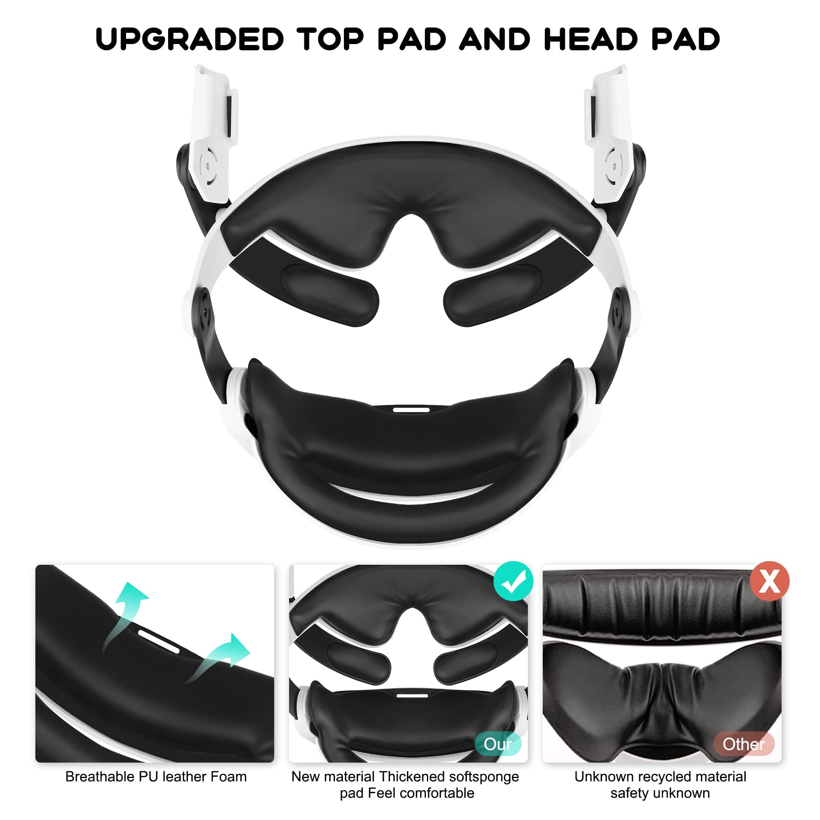 Eyglo M5 Head Strap & Face Cover for Oculus/Meta Quest 2,Thick Sponge Cushion Pad-Reduce Pressure,Enhance Support and Comfort