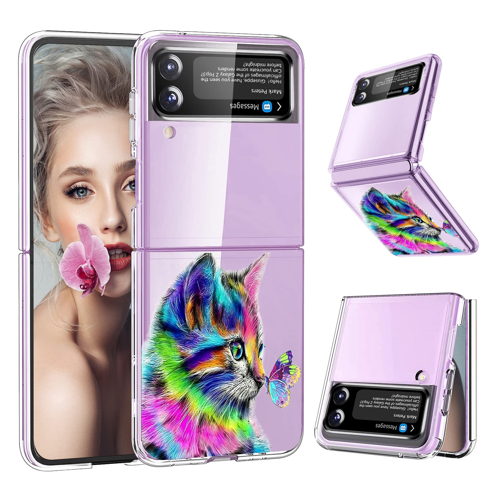 Compatible with Samsung Galaxy Z Flip 4 Case Clear Slim Protective Cases Cat TPU Z Flip 4 Back Cover Full Body Protector Animal Thin Phone Case for Samsung Galaxy Z Flip 4 5G 6,7” (B)
