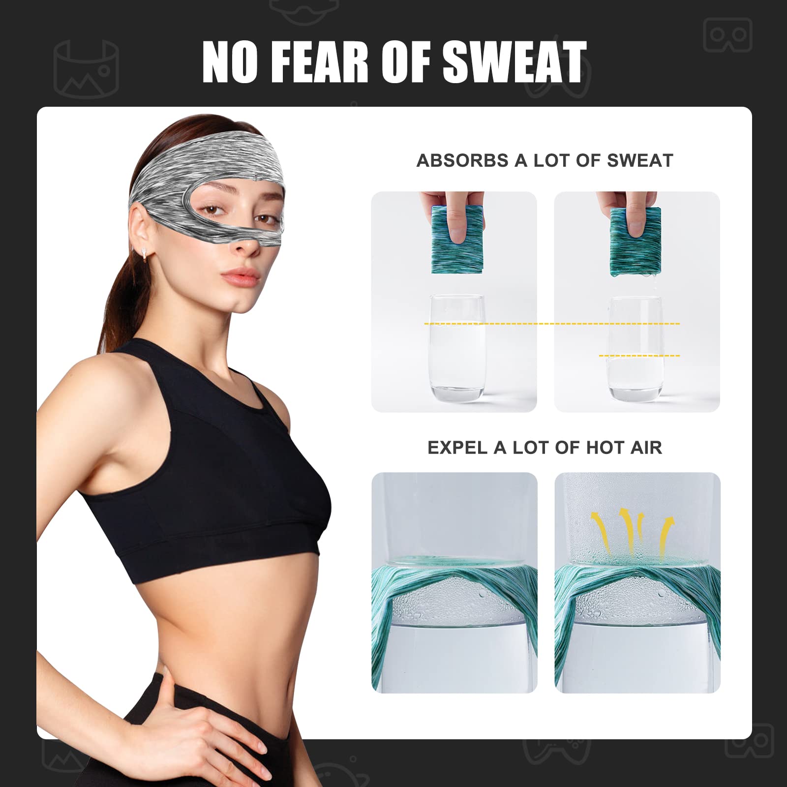 Eyglo VR Eye Cover Sweat Guard for Meta Oculus Quest 2/1/Go,PS VR,Oculus Quest 2 Sweat Absorber Moisture Wicking Athletic Cotton Sweat Bands for VR Game Play,Workout(2 Pack)