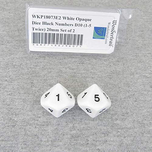 White Opaque Dice with Black Numbers D10 (1-5 Twice) 20mm (25/32in) Set of 2 Wondertrail