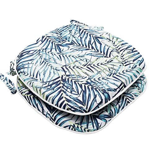 STRICKLANDHOME Outdoor Cushions for Patio Furniture, Water-Resistant Patio Furniture Cushions, Tropical Leaves Outdoor Cushions Set of 2, Round Corner Patio Chair Pads with Ties, 17"X16"X2"