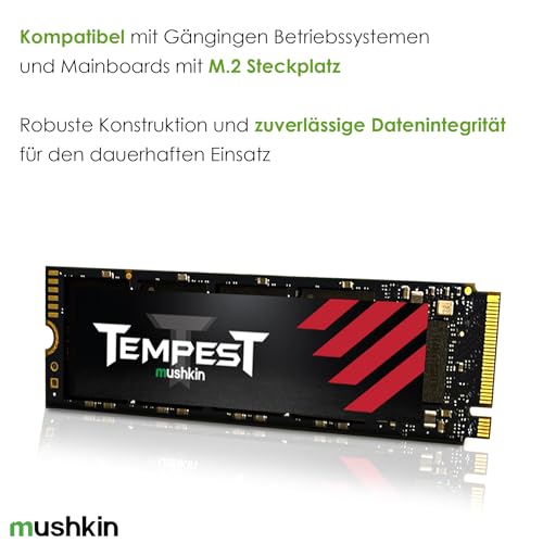 Mushkin Tempest – 2TB PCIe Gen3 x4 NVMe 1.4 – M.2 (2280) Internal Solid State Drive (SSD) – 3D NAND Flash - (MKNSSDTS2TB-D8)