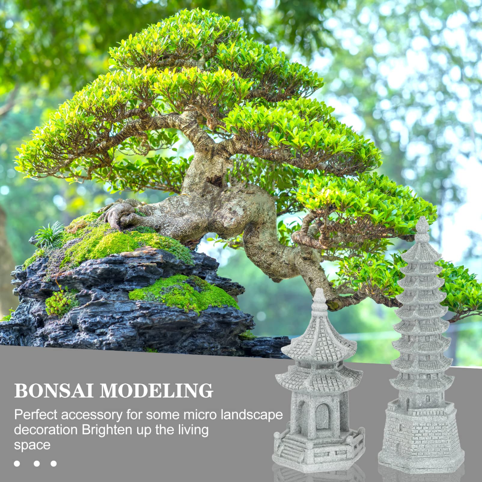 Happyyami Concrete Decoration 3pcs Pagoda Statue Model Miniature Appendix Concrete Micro Landscape Decoration