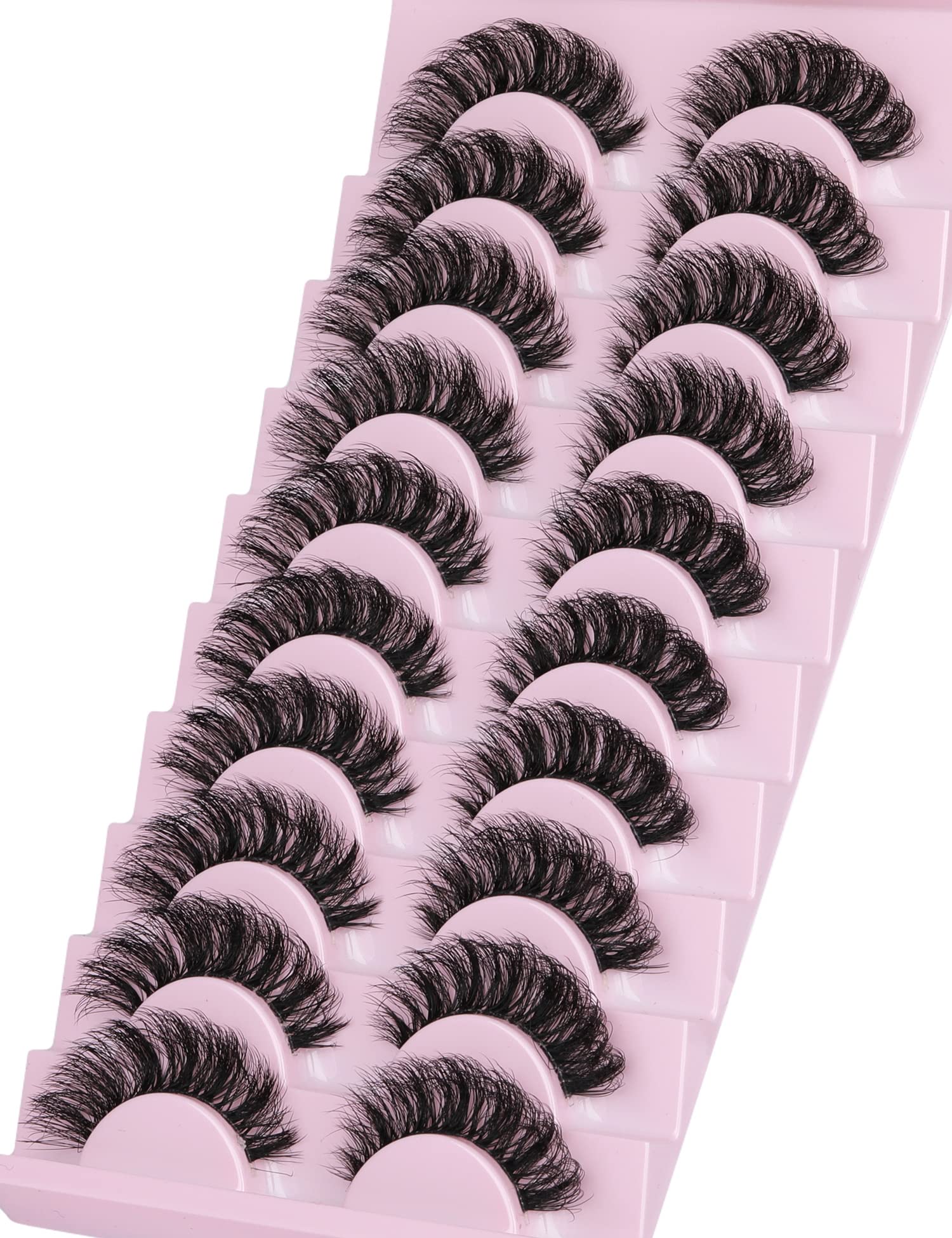False Eyelashes Natural Fluffy Lashes Russian Strip Lashes with Clear Band 10 Pairs Wispy Lashes 16mm D Curl Lashes that Look Like Extensions Pack by EYDEVRO