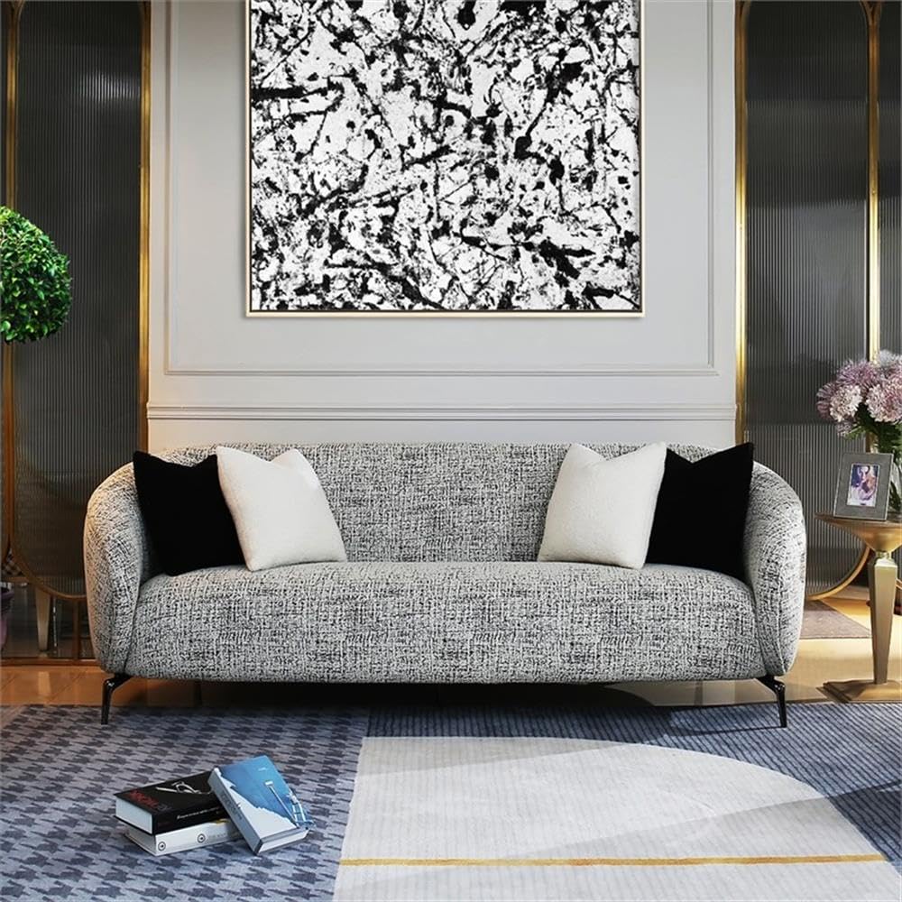 Michael Amini Noir Boucle 94" W Fabric Sofa in Ivory/Black Finish