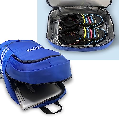 Svitbag Blue Large Waterproof Sports Backpack 35.5L Capacity Polyester Fabric Reflective Side Stripes, Multiple Compartments, Laptop and Phone Pockets - Best for Gym