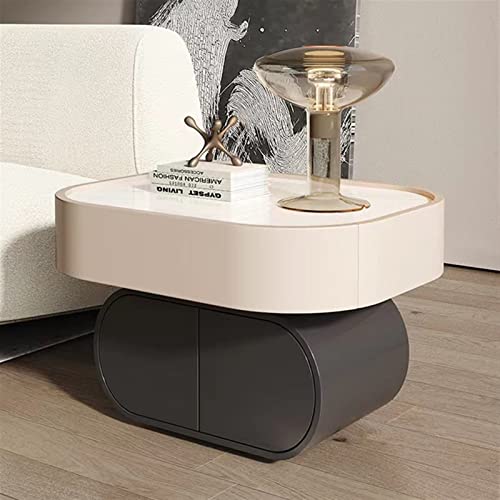 HIGOH Bedside Table Light Luxury Bedside Table Round Solid Wood Rock Board Black Bedside Table Advanced Storage Bed Wood Table