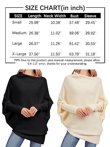 LILLUSORY Womens 2023 Fall Long Batwing Sleeve Off Shoulder Tunic Tops Oversized Crewneck Lightweight Slouchy Pullover Sweaters White