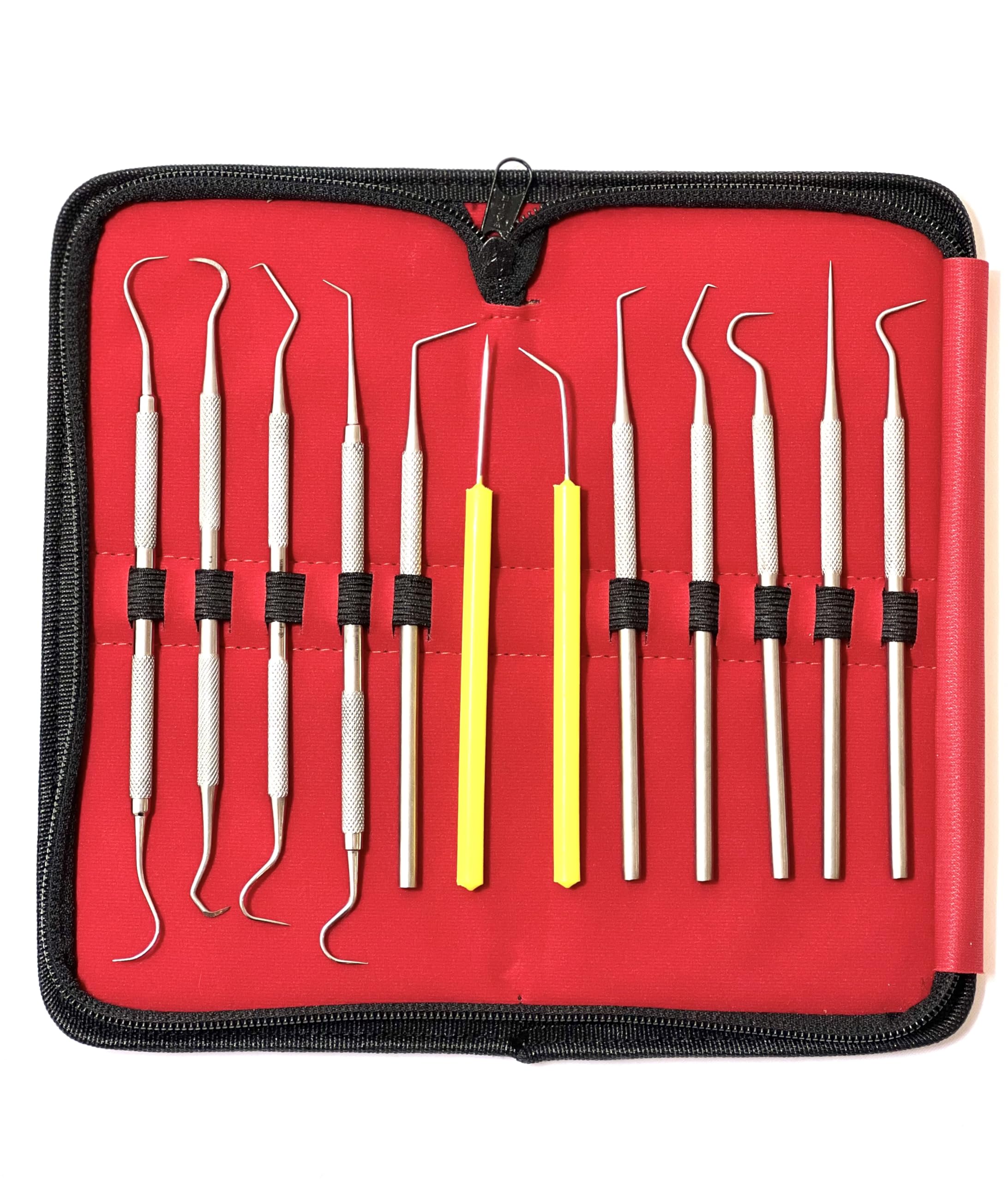 Premium Set of 12 Stainless Steel Precision Micro Probe Set Combo-Straight, Single, Short Double, Long Double, Triple and Hook Tips -Pick Tool Set 5.5"(14CM) (Set of 5 Each)