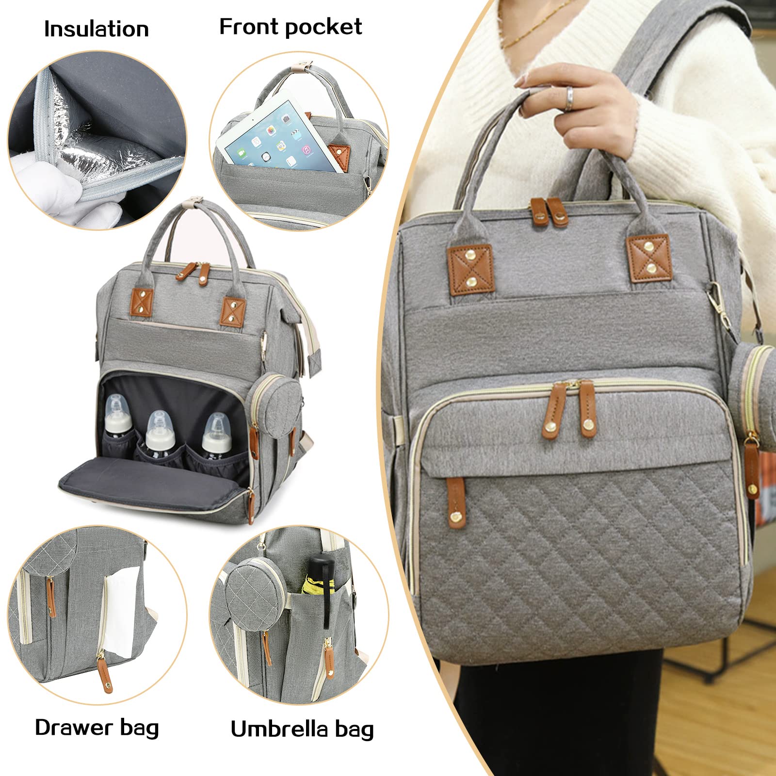 LIMHOO Diaper Bag Backpack Multifunction Travel Bag with USB Charging Port (Black)
