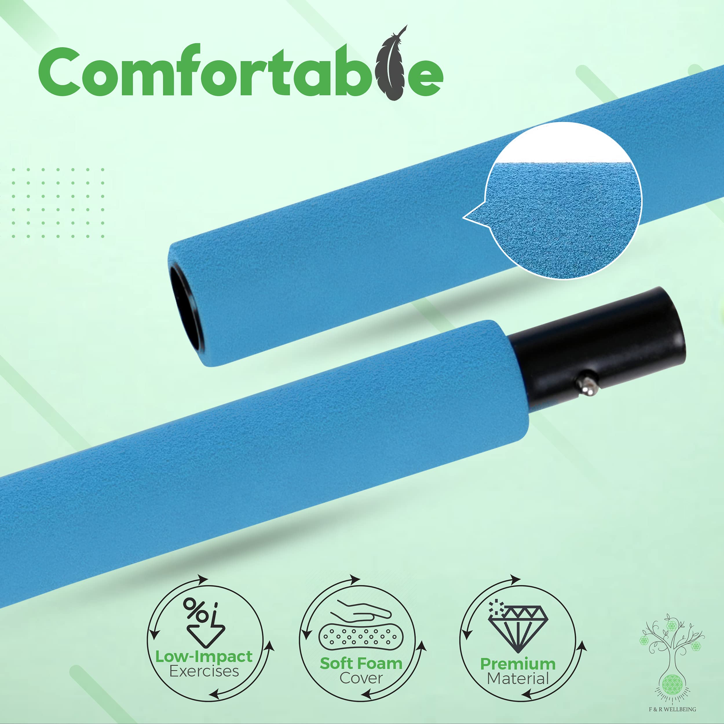 F & R Wellbeing Pilates Bar Kit Home Gym Equipment – 3 Sections Portable Bar with Workout Bars Resistance – Body Sculpting Stretch Bands for Exercise – Ideal Exercise Bar for Home, Travel, Office