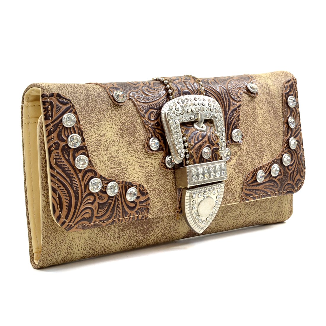 Way2Culture Western Rhinestone Bling Buckle Wallet - Black Leopard