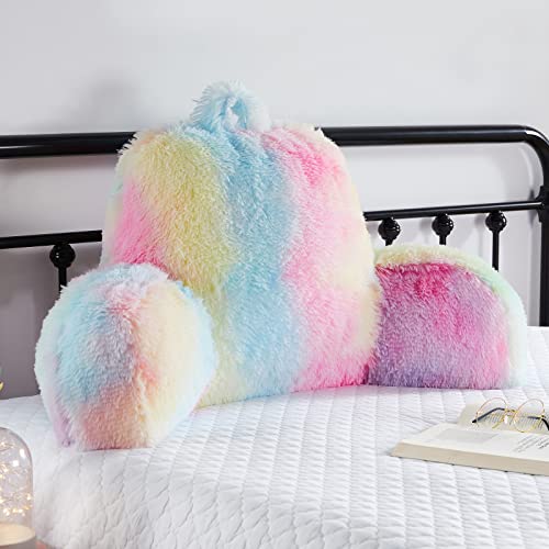 Jillche Bed Fluffy Fur Reading Pillow for Adults & Kids Unisize, Stylish College Essentials for Girls, Fuzzy Back Pillow for Sitting in Bed, Adorable Gift for Teens, Bed Rest Sit Up Arm Support Pillow