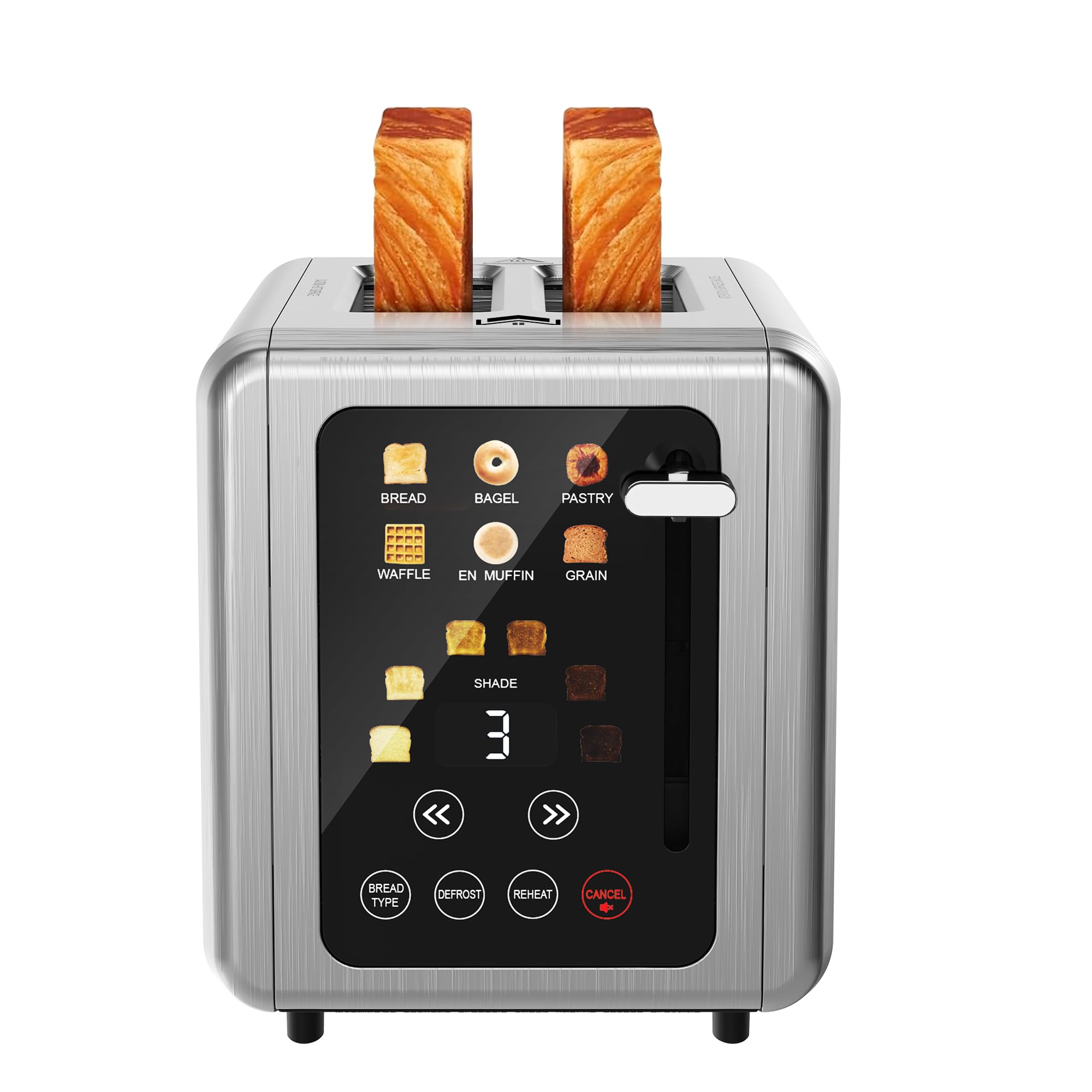 WUNLY Touch screen Toaster slice, Stainless Steel Digital Timer Toaster with Sound Function, 6 Bread Types & 6 Shade Settings, Smart Extra Wide Slots Toaster with Bagel, Defrost Functions