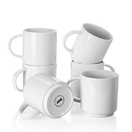 Sweese 616.001 Stackable Coffee Cups - 10 Ounce for Specialty Coffee Drinks, Cappuccino, Cafe Mocha, Latte and tea, Set of 6, White