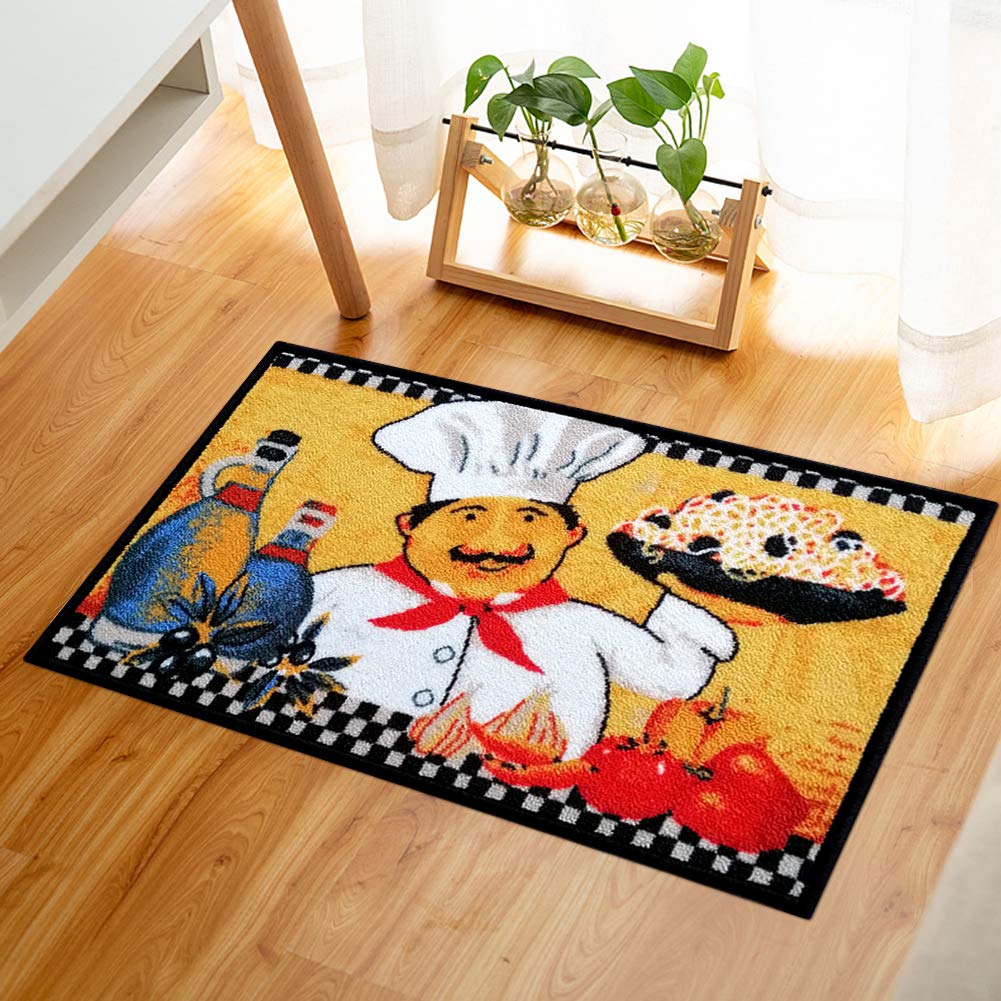 FAMIFIRST Kitchen Rug 2 Piece Non Slip Kitchen Mat Latex Backing Door Mat Floor Mat Kitchen Decor Set, 16''x47''+16''x23'', Noodle Chef