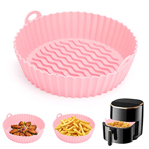 Suice Air Fryer Silicone Pot 7.5 Inch, Round Silicone Liner for 3-5qt Air Fryer, Reusable Silicone Baking Tray Replacement of Paper Liner Non Stick Air Fryer Basket Pink Kitchen Appliance Accessories