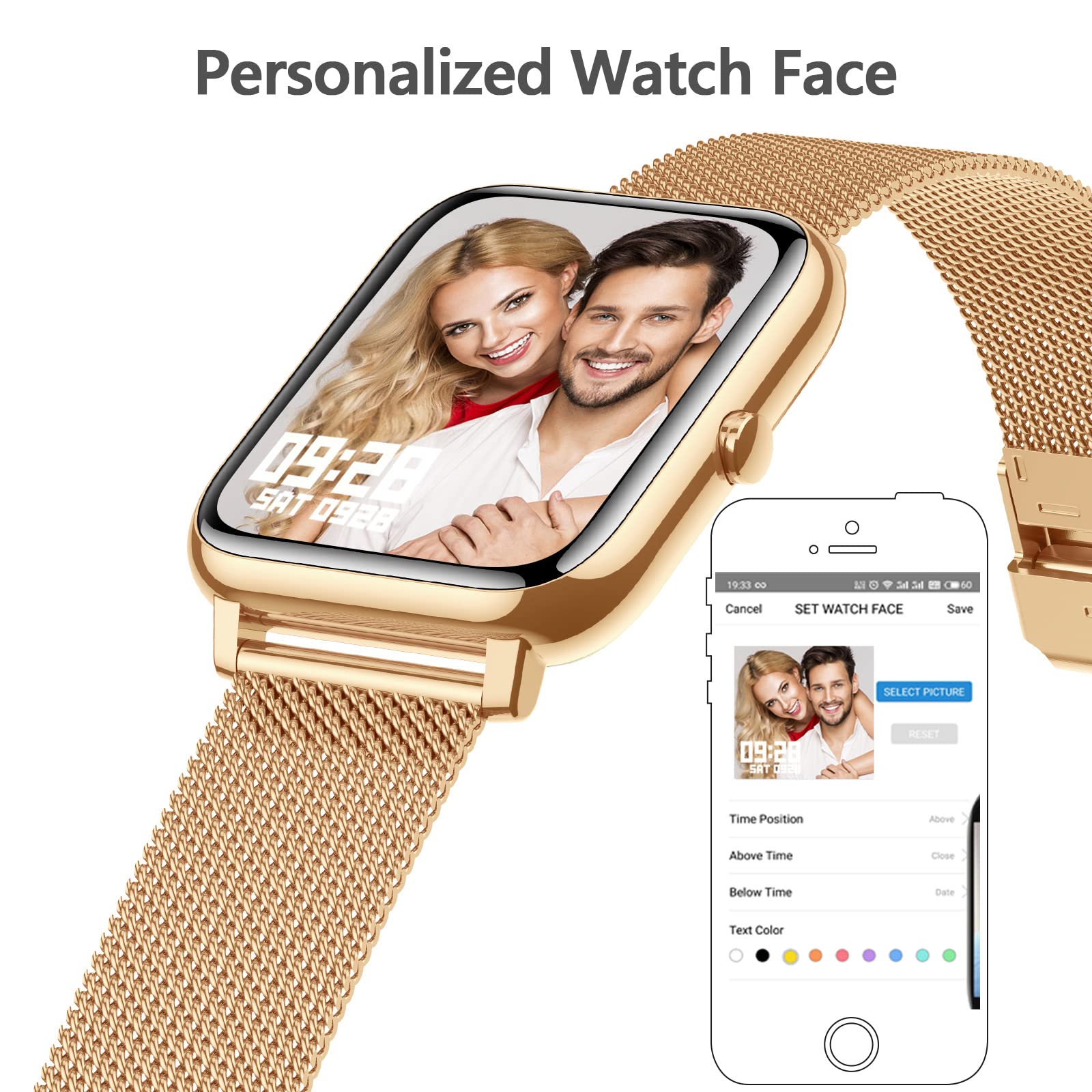KALINCO Smart Watch, Fitness Tracker with Heart Rate Monitor, Blood Pressure, Blood Oxygen Tracking and 2-Pack Smart Watch Replacement Bands for P22