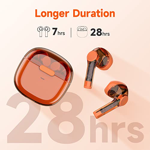 TRUEFREE T3 Wireless Earbuds Semi-Open Bluetooth 5.3 Headphones with AI Smart Noise Cancellation for Calls, 28 Hours of Playtime, 13mm Driver Enhanced Music, 40ms Game Mode, Stylish Transparent Design