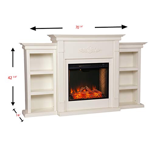 SEI Furniture Tennyson Alexa-Enabled Electric Bookcases Fireplace, Ivory