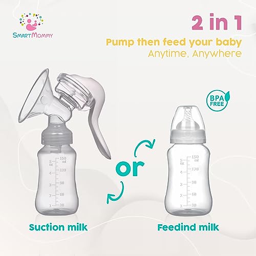 Smart Mommy Manual Breast Pump and Milk Collector - Innovative Design, Hand Pump Breast Pump, Silicone, BPA Free, 150 ml Collector