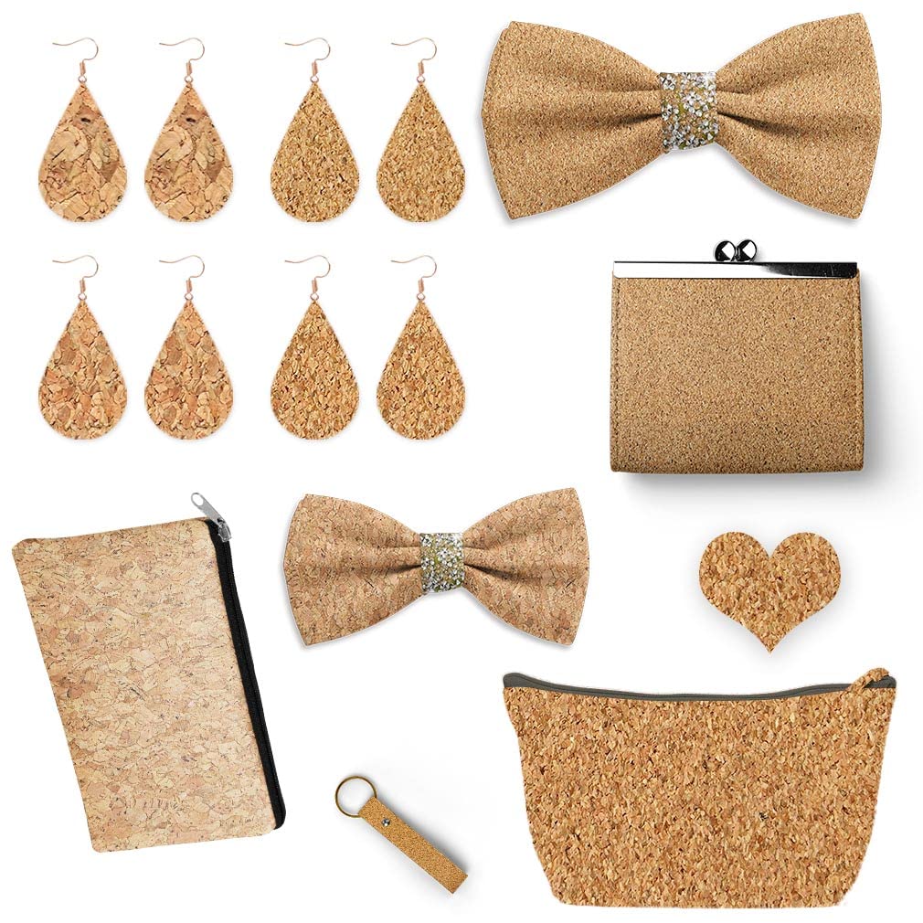 HYANG 2 Rolls Golden Years Portuguese Real Cork Fabric Embossing PU Faux Leather Sheets 12"X53"(30cmX135cm), Faux Leather Suitable for Crafts Making Leather Earrings, Bows, Handbag ,Sewing