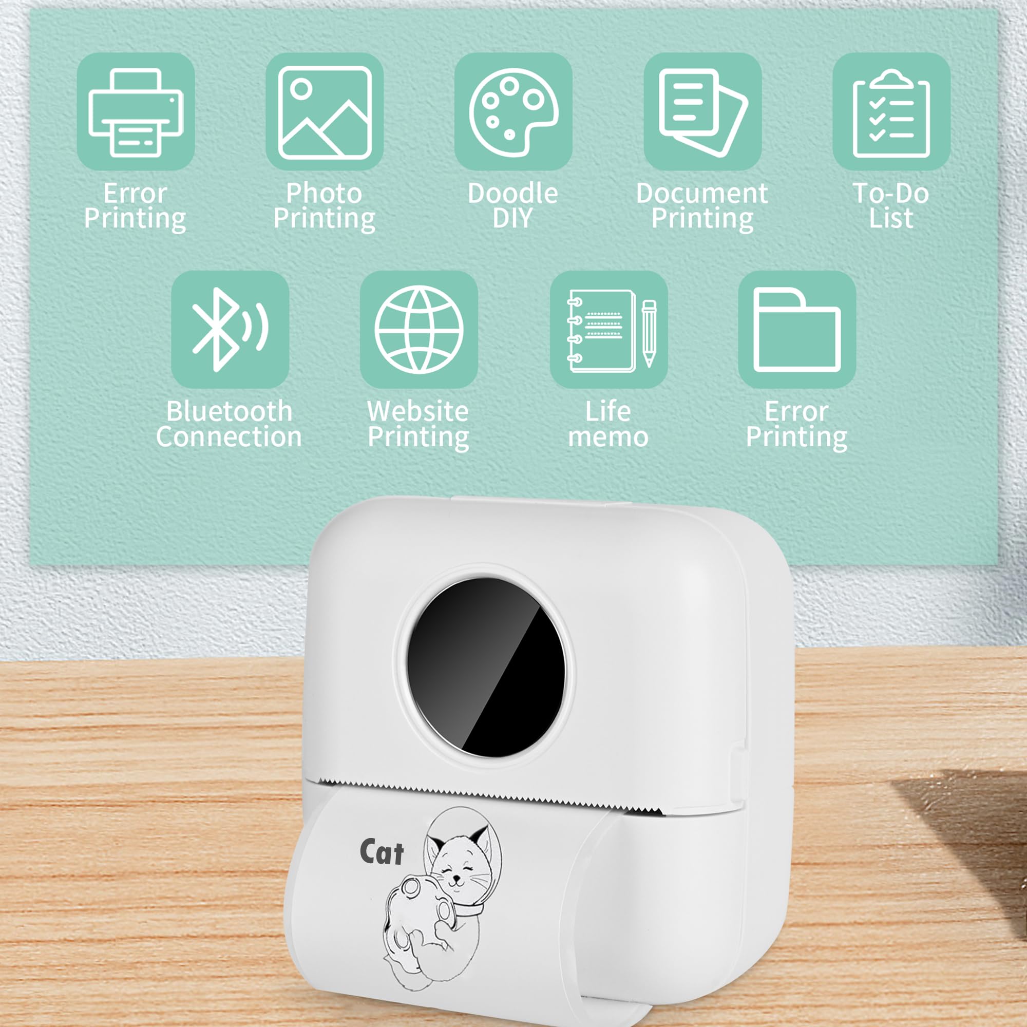 JovVoxial Mini Sticker Printer Inkless Thermal Printer with 8 Rolls Thermal Papers and Stickers for iOS&Android for Bluetooth Wireless Mini Portable Printer for DIY、Memo 、List (Pink)