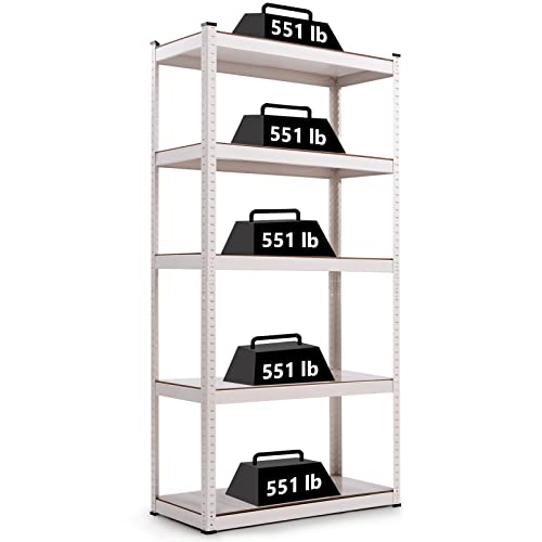 JINZEHUIH 5 Tier Storage Shelves, 36" W x 15.8" D x 72" H 2755 LBS Garage Storage Heavy Duty Metal Shelving, Adjustable Storage Utility Rack Shelf Unit for Kitchen Pantry Garage Office, White