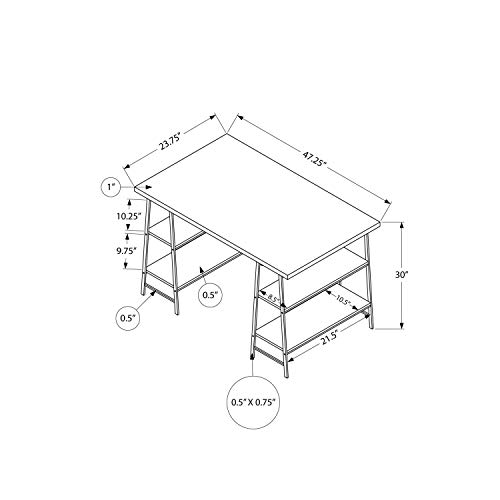 Monarch Specialties 7526 Computer Desk, Home Office, Laptop, Storage Shelves, 48" L, Work, Metal, Laminate, Black, Contemporary, Modern Desk-48 L Grey Stone-Look, 47.25" L x 23.75" W x 30" H