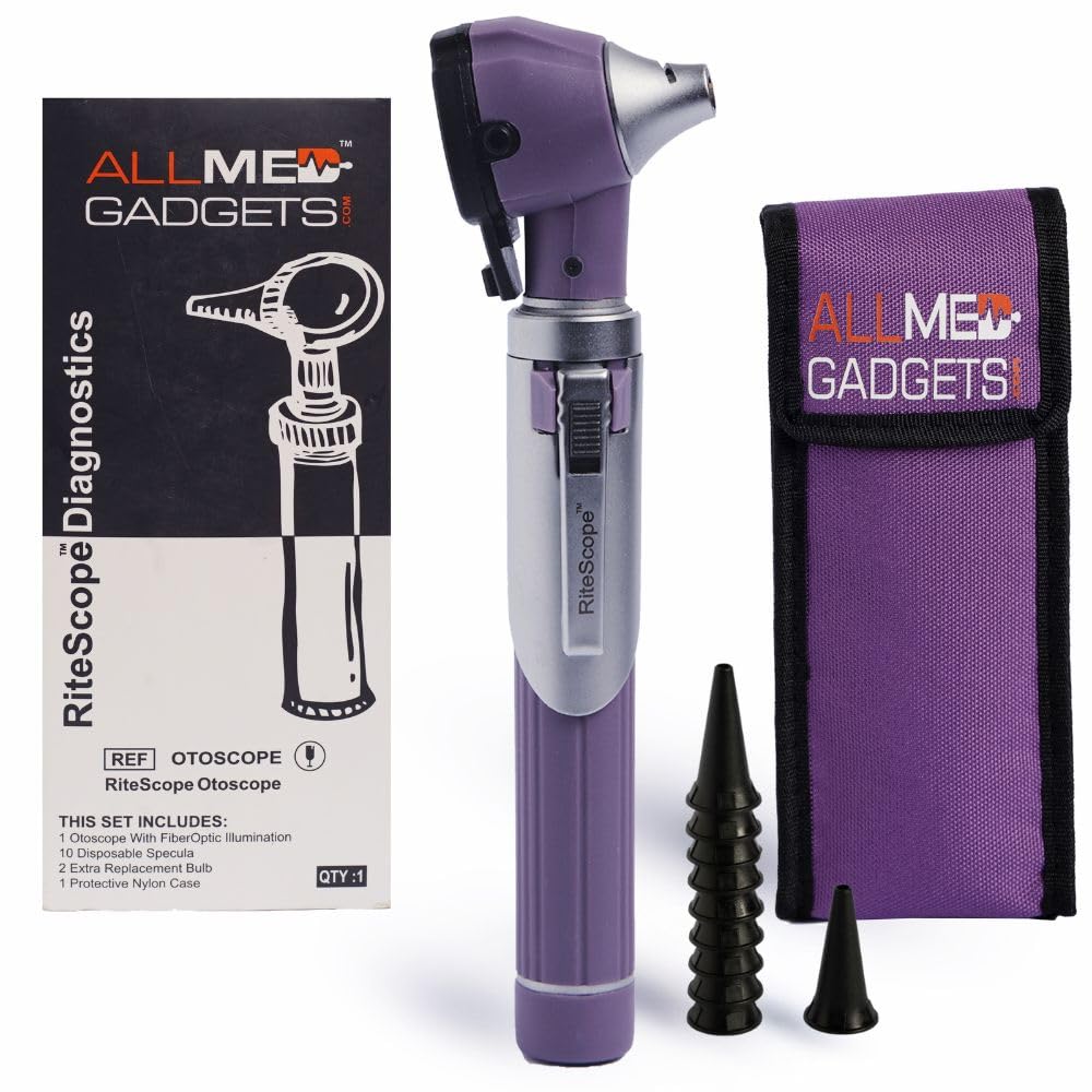 RiteScope Otoscope with Light - Premium Otoscope Set with Fiber Optic Illumination - Ear Infection Detector - Ear Scope for Examination at Home-Purple