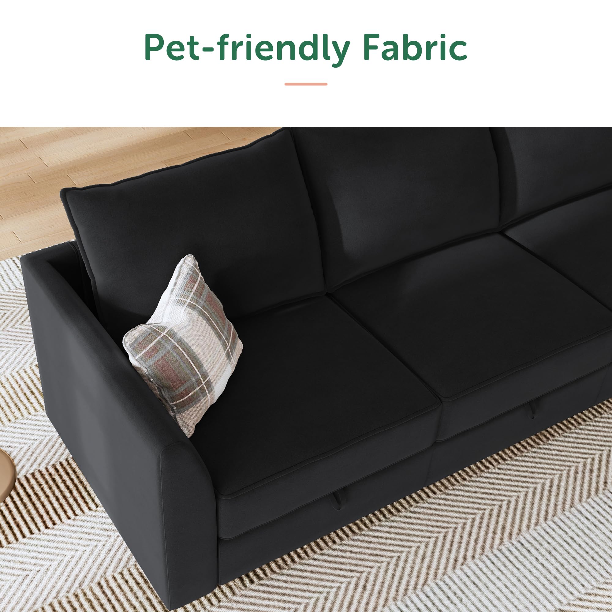 HONBAY Modular Sectional Sofa with Storage Ottoman Velvet Modular Couch with Reversible Chaise L Shape Sectional Couches for Living Room,Black