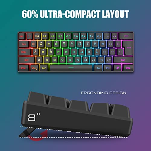 RedThunder 60% Wireless Gaming Keyboard, Rechargeable RGB Backlit Ultra Compact Mini Gaming Keyboard, Ergonomic Waterproof Mechanical Feeling Keyboard for PC, MAC, Laptop, PS4, PS5, Xbox ONE Gamer