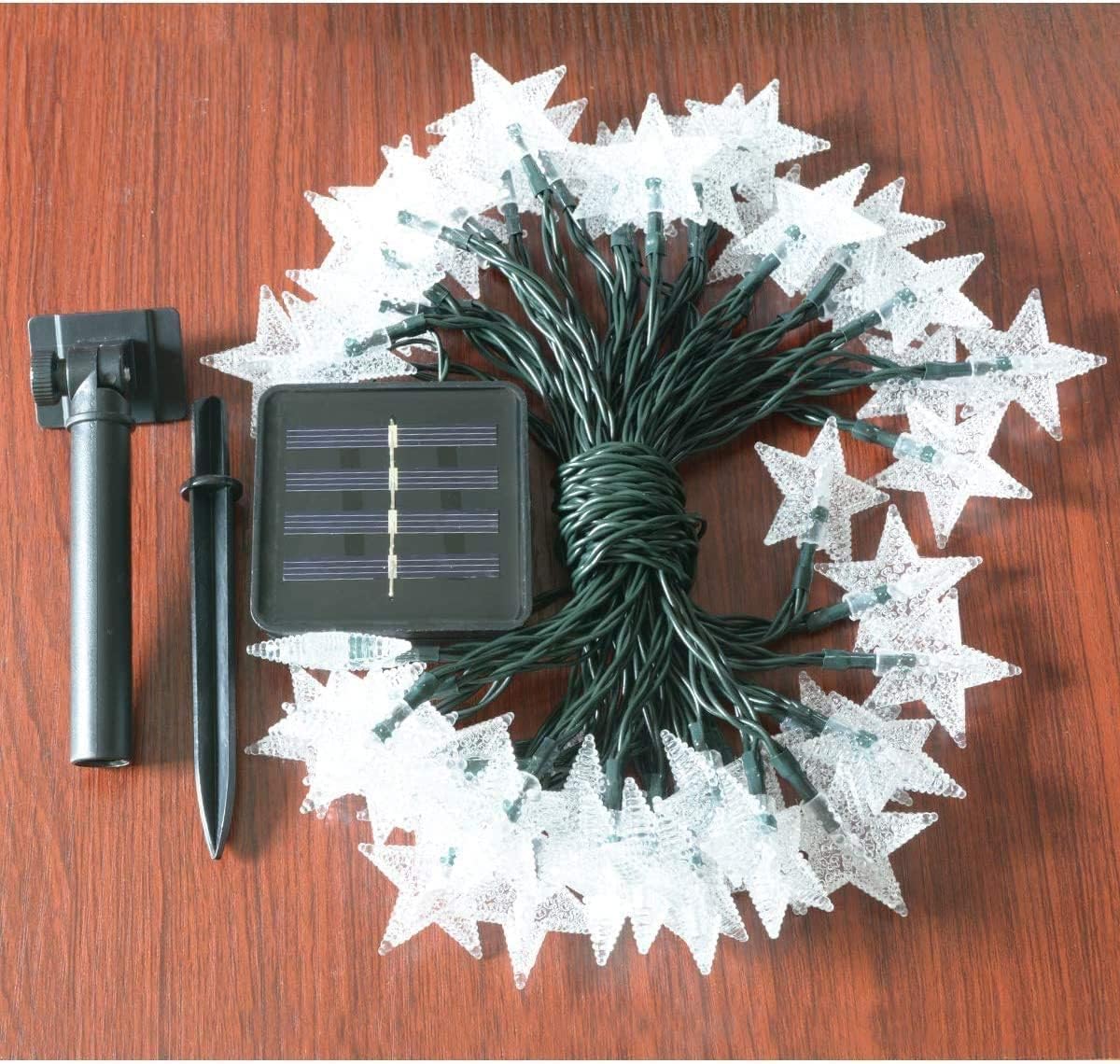 Windpnn 30ft Solar Powered Star String Lights, 50LED 8 Modes Solar Fairy Lights Outdoor Waterprooof for Christmas, Party, Wedding, Home, Garden, Patio Decoration (Cool White)