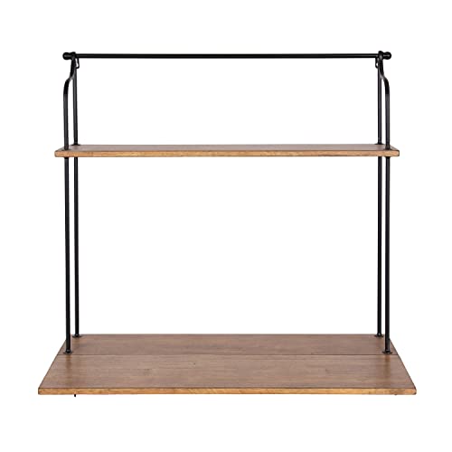 Kate and Laurel Walters Modern Farmhouse Wood and Metal Floating Desk with Folding Drop-Leaf Design, 31x30x14, Rustic Brown/Black
