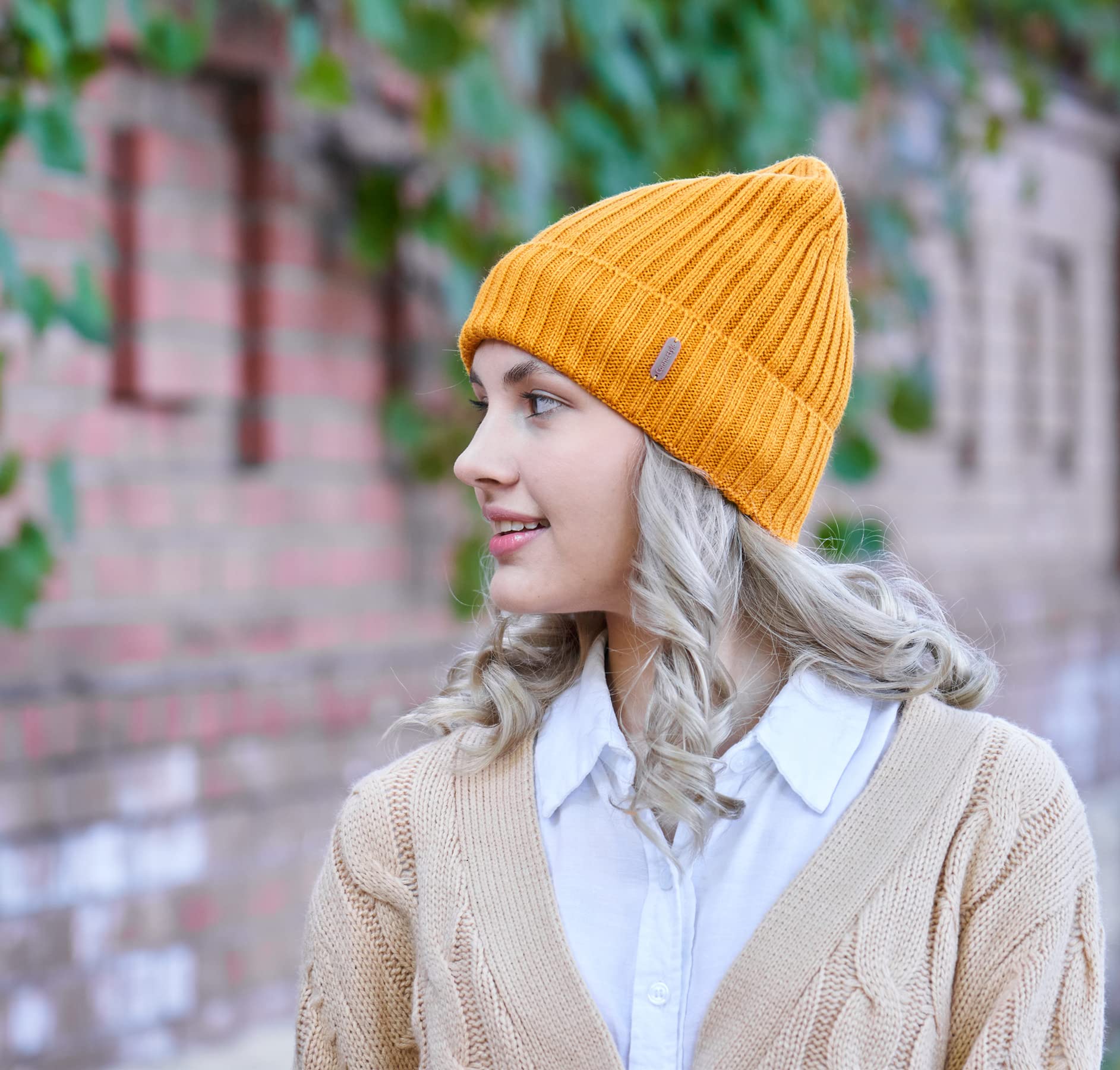 Connectyle Knit Cuffed Beanie Hat for Men Women Fleece Lined Warm Knitted Winter Hats Mustard Yellow