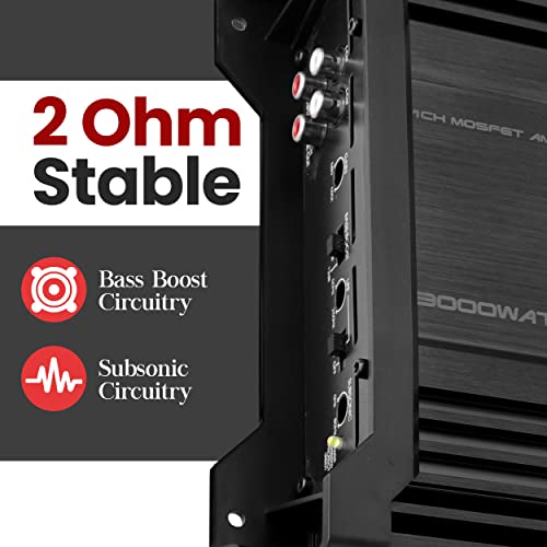 Mono-Block Mosfet Amplifier - 2 Ohm Stable, Heritage Series Car Audio Amplifier, Class “AB” High-Current Dual Discrete Drive Stages, 5 Way Protections with Bass Boost Circuitry - HTG158