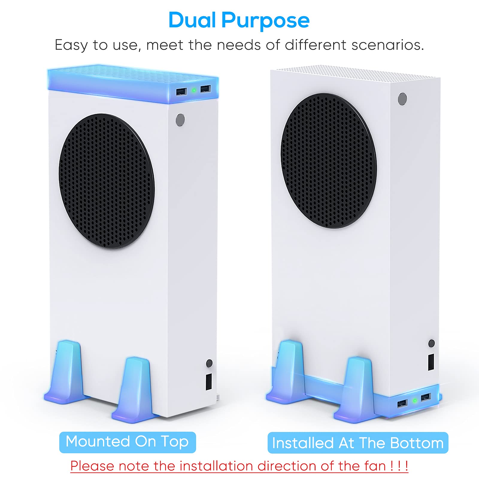 Cooling Stand Compatible with Xbox Series S, YUANHOT Dual Purpose Cooling Fan Cooler System Dock Station Accessories, 3 Level Adjustable Speed & 2 Extra USB Ports (Only Compatible with Xbox Series S)