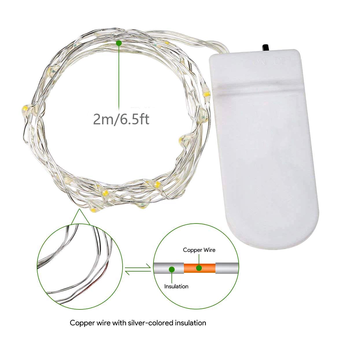 Cynzia 36 Pack Fairy Lights Battery Operated, 20 LED 6.6ft/2m Starry String Lights, Waterproof Mini Silver Wire Firefly Lights for Mason Jar DIY, Wedding Christmas Decor (Warm White)