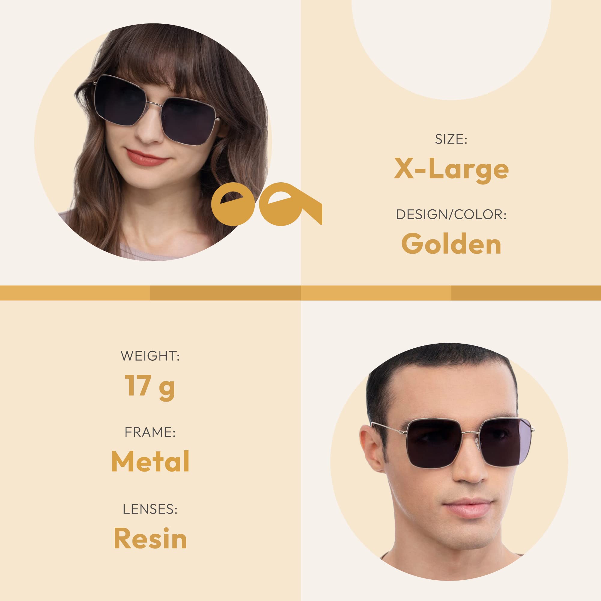 EYEBUYDIRECT Square Oversized Sunglasses, Scratch-Resistant Sunglasses for Women and Men with UV Protection, Non-Polarized, Bora Bora - Extra Large