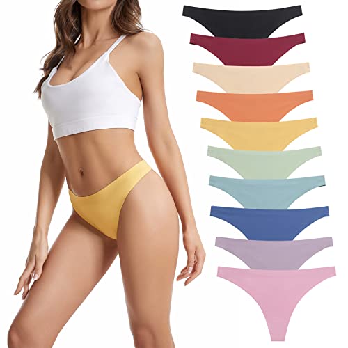 Summth Womens Thong Underwear 10 Pack V-Shape Thong Panties Soft and Breathable Thongs for Lady Multicolor Size L